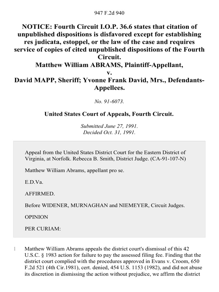 Abrams v. Mapp: 42 U.S.C. § 1983 Appeal | PDF