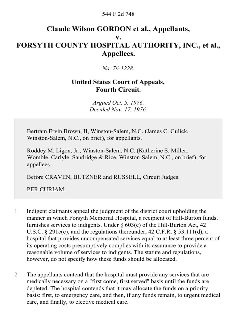 Claude Wilson Gordon v. Forsyth County Hospital Authority, Inc., 544 F ...