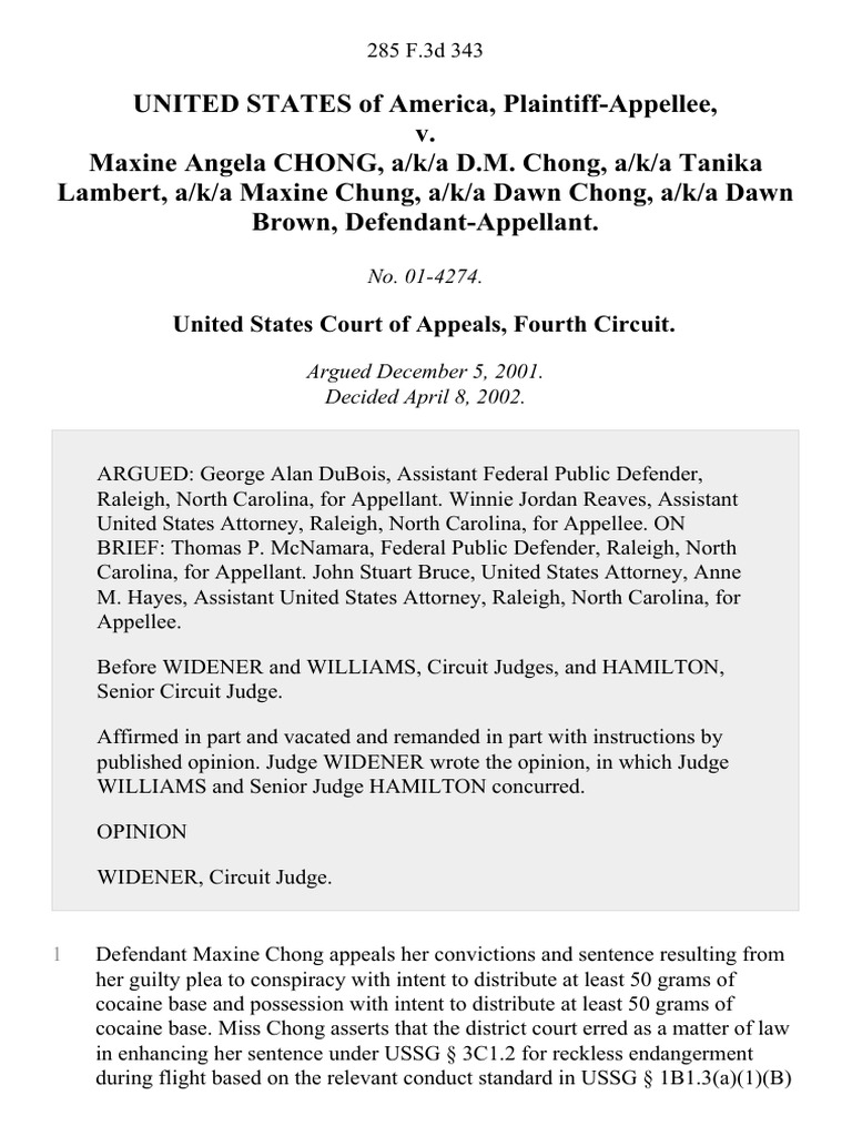 United States v. Maxine Angela Chong, A/K/A D.M. Chong, A/K/A Tanika ...