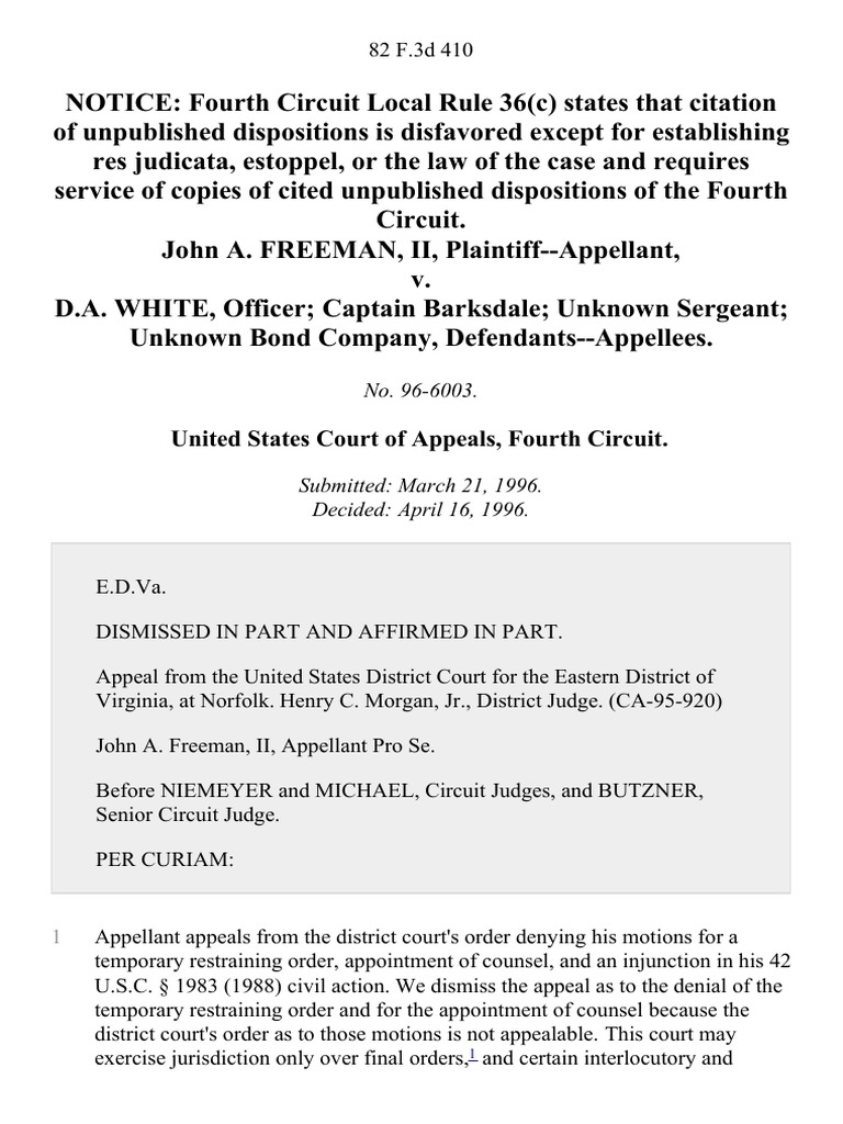 John A. Freeman, II v. D.A. White, Officer Captain Barksdale Unknown ...