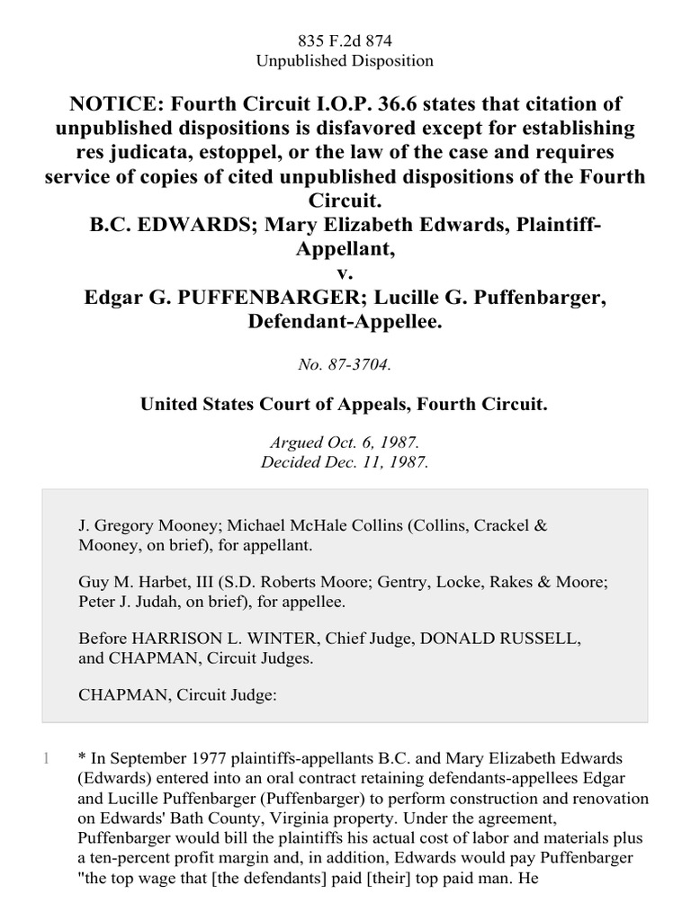 B.C. Edwards Mary Elizabeth Edwards v. Edgar G. Puffenbarger Lucille G ...