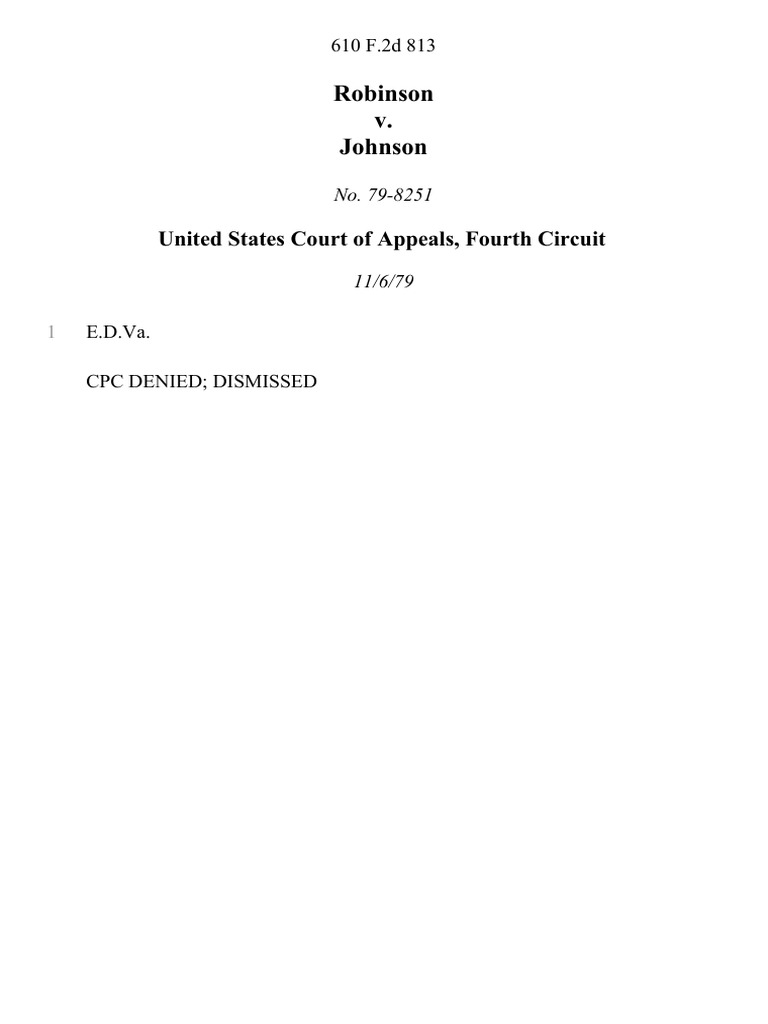 Robinson v. Johnson, 610 F.2d 813, 4th Cir. (1979) | PDF