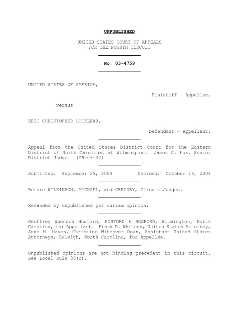 Locklear Appeal on Supervised Release Revocation | PDF | Politics ...