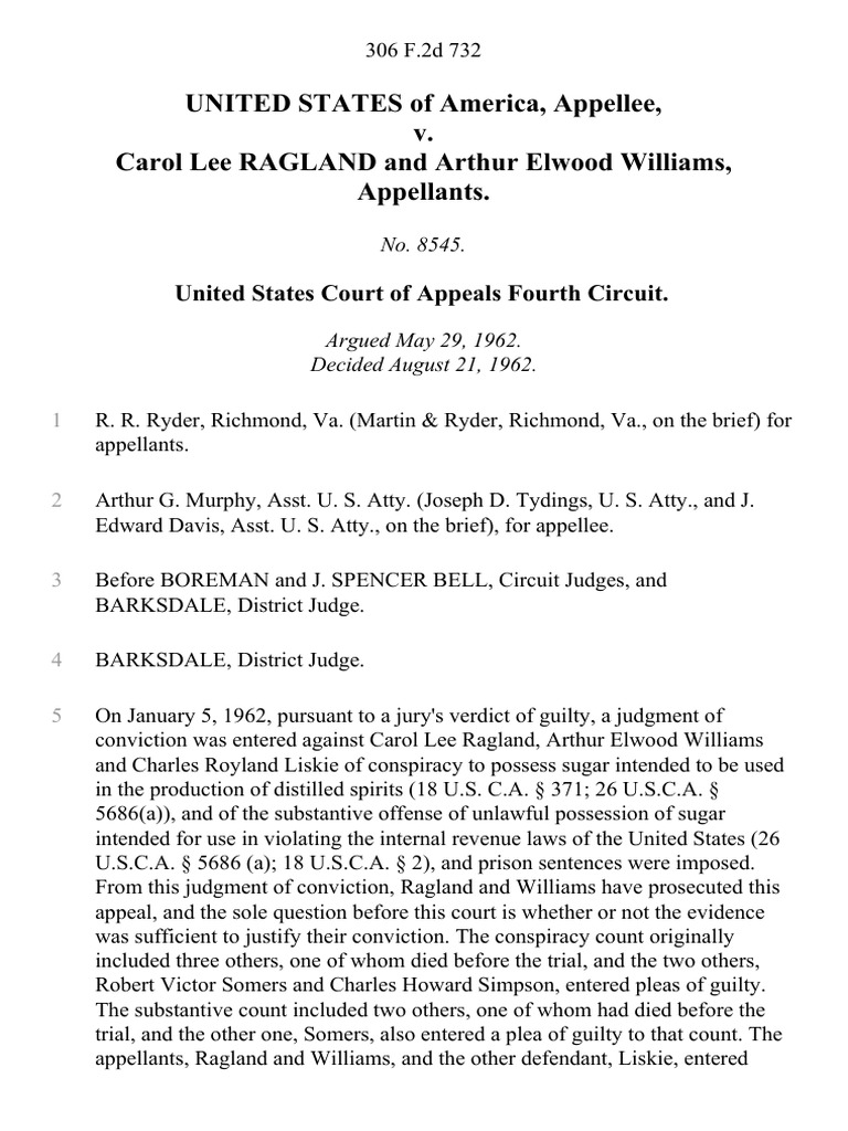United States v. Carol Lee Ragland and Arthur Elwood Williams, 306 F.2d ...