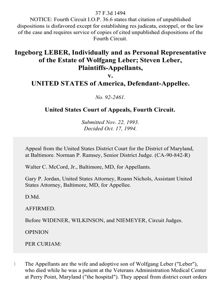 Ingeborg Leber, Individually and As Personal Representative of The ...