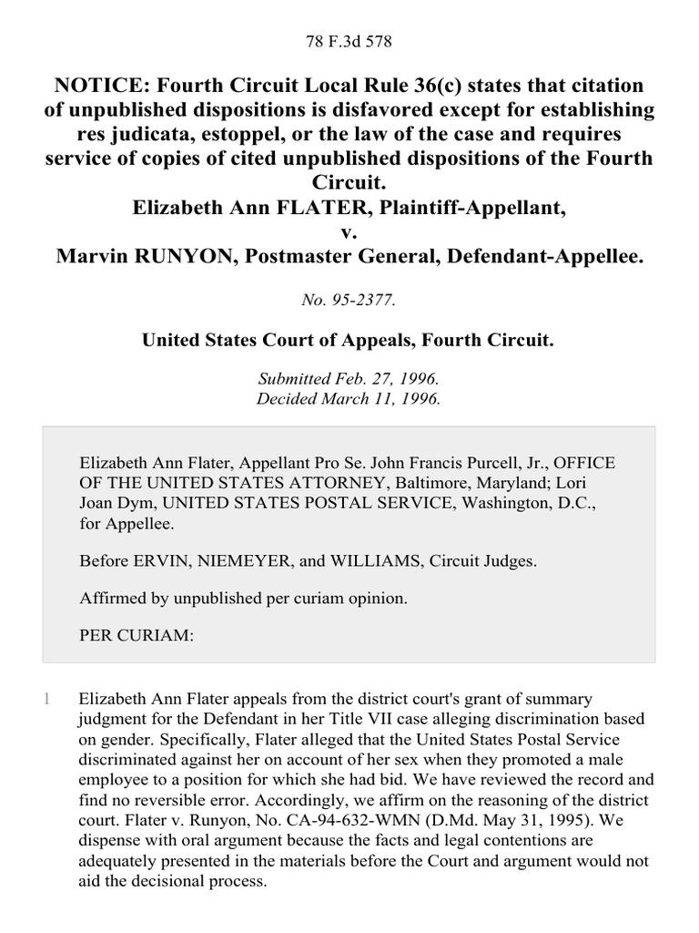 Elizabeth Ann Flater v. Marvin Runyon, Postmaster General, 78 F.3d 578 ...