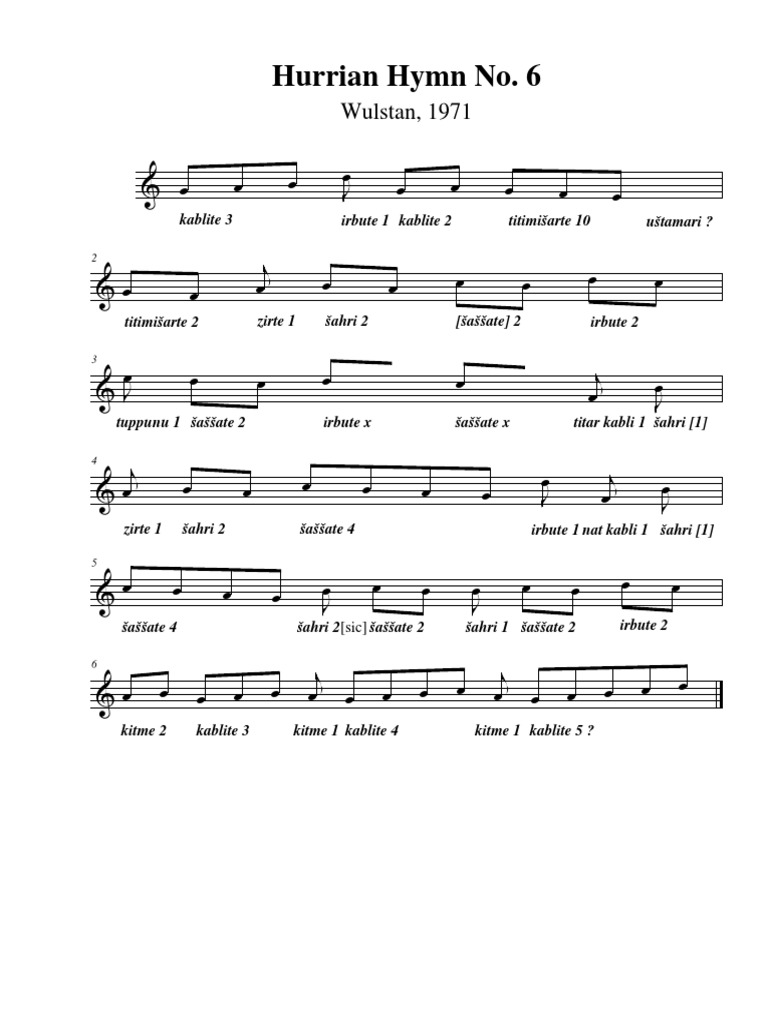 Hurrian Hymn No 6 Wulstan 1971 | PDF