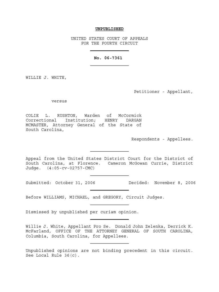 White v. Rushton, 4th Cir. (2006) | PDF