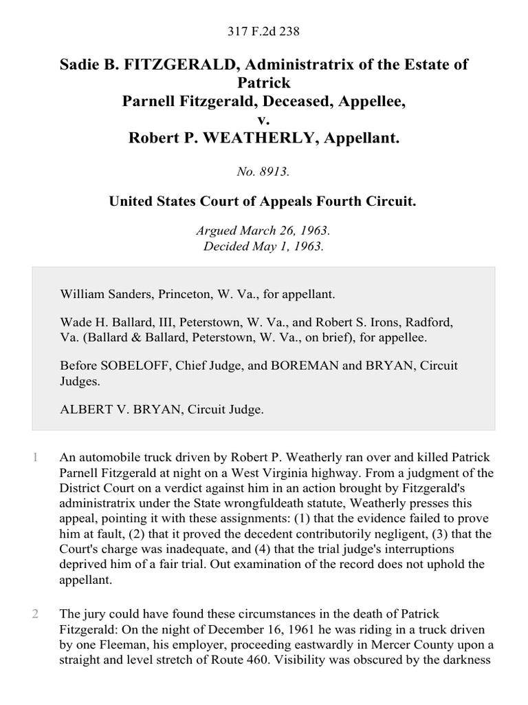 Sadie B. Fitzgerald, Administratrix of The Estate of Patrick Parnell ...