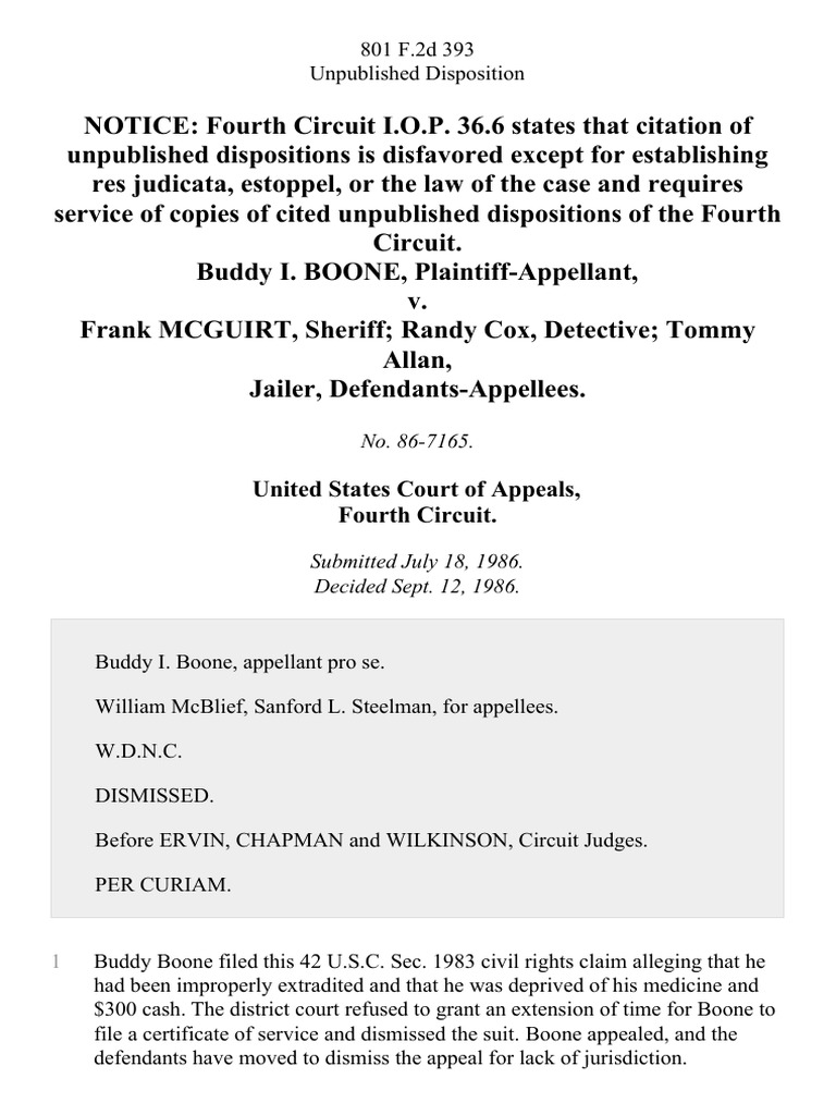 Buddy I. Boone v. Frank McGuirt Sheriff Randy Cox, Detective Tommy ...