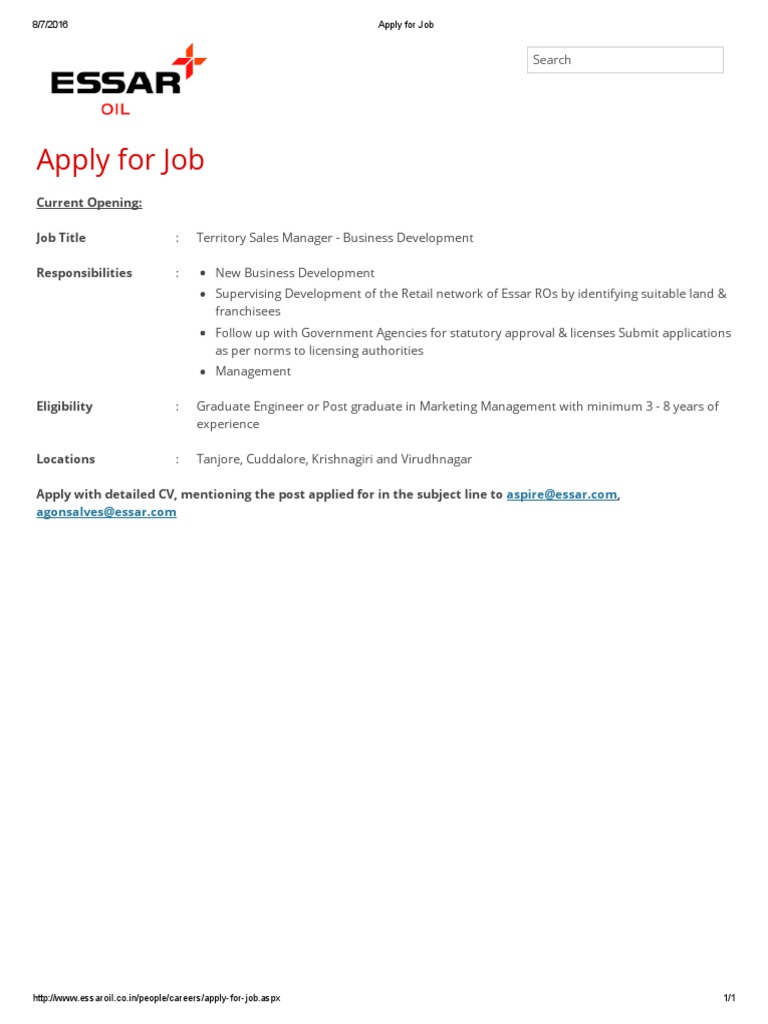 Essar Jobs Email Id | PDF | Government | Business