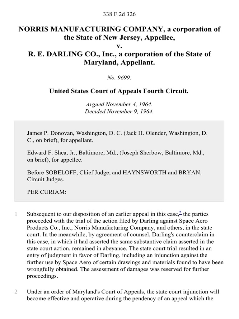 Norris Manufacturing Company, A Corporation of The State of New Jersey ...