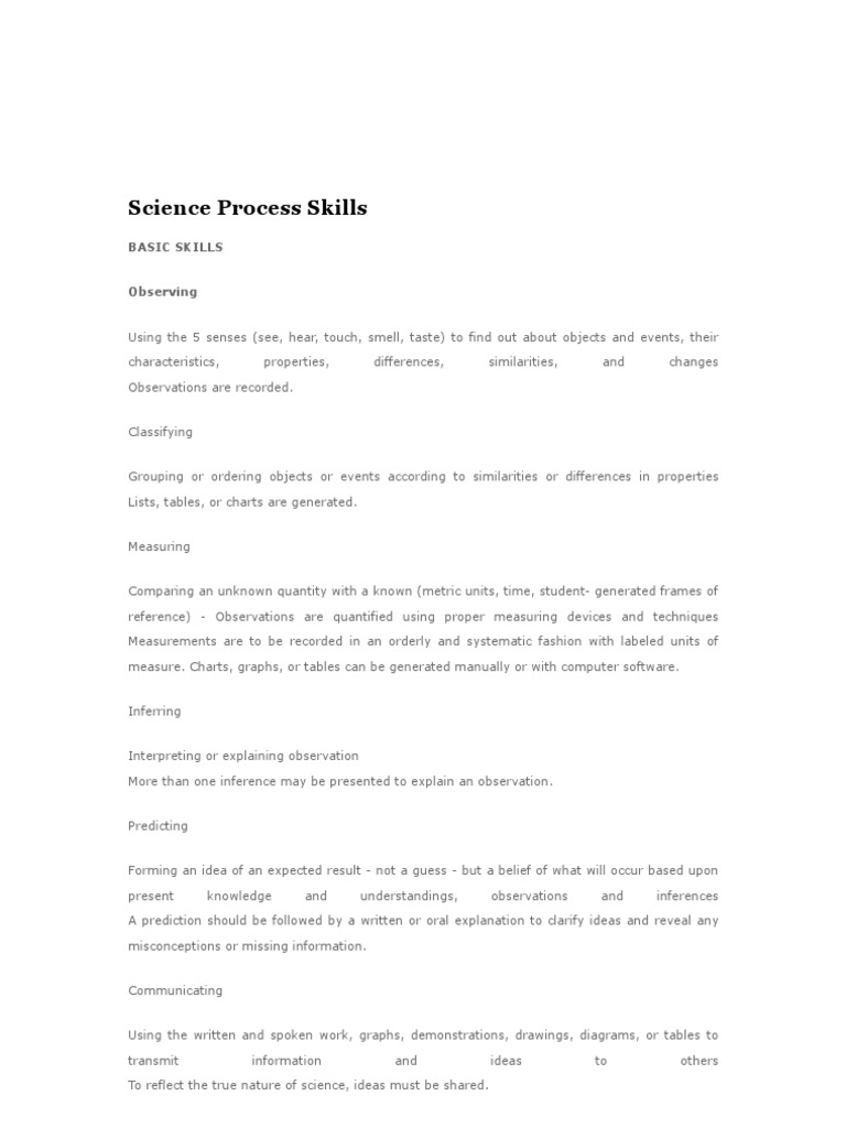 Science Process Skills | PDF | Experiment | Hypothesis