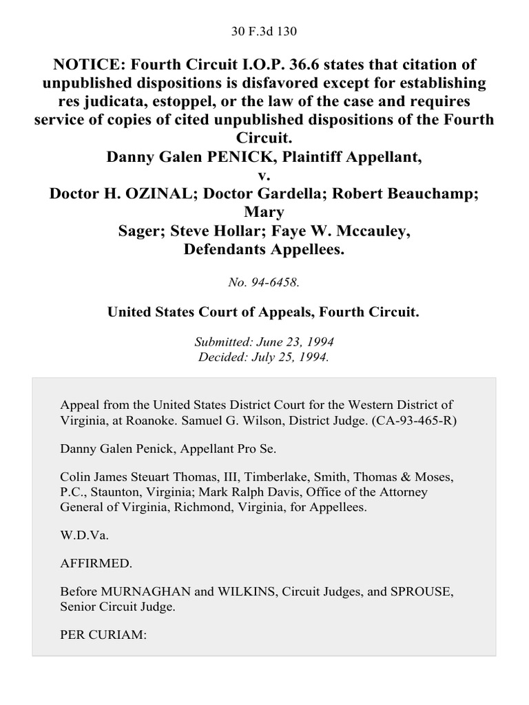Danny Galen Penick v. Doctor H. Ozinal Doctor Gardella Robert Beauchamp ...