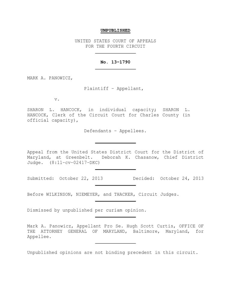 Mark Panowicz v. Sharon Hancock, 4th Cir. (2013) | PDF