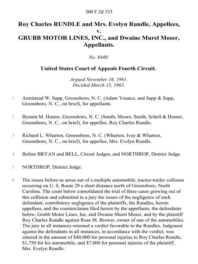 Roy Charles Rundle and Mrs. Evelyn Rundle v. Grubb Motor Lines, Inc ...