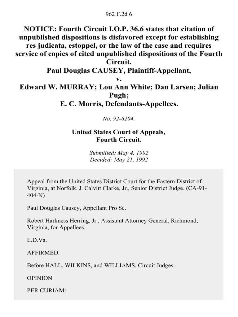 Paul Douglas Causey v. Edward W. Murray Lou Ann White Dan Larsen Julian ... Paul Douglas Causey v. Edward W. Murray Lou Ann White Dan Larsen Julian ...