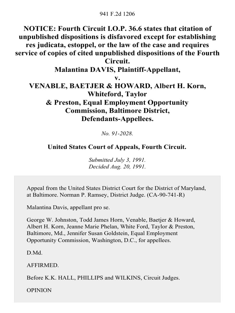 Davis v. Venable: Title VII Appeal Affirmed | PDF