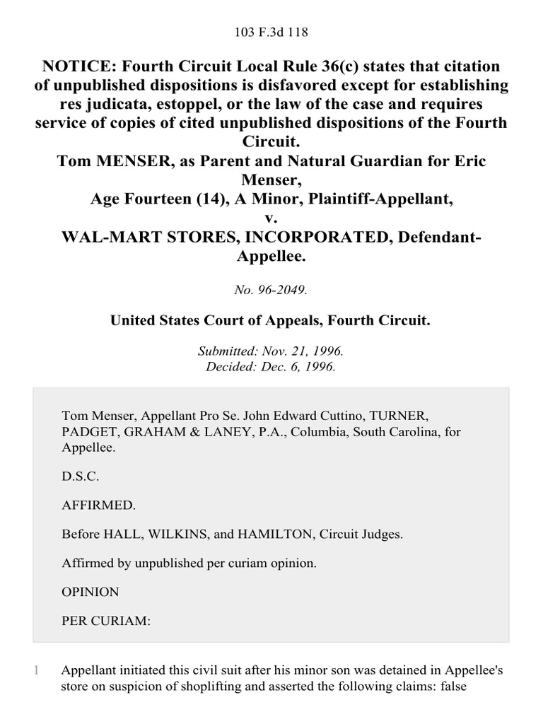 Tom Menser, As Parent and Natural Guardian For Eric Menser, Age ...