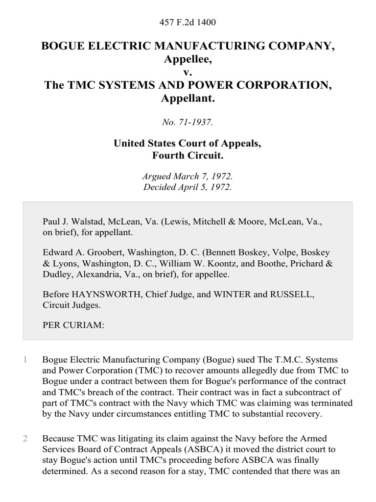 Bogue Electric Manufacturing Company v. The TMC Systems and Power ...
