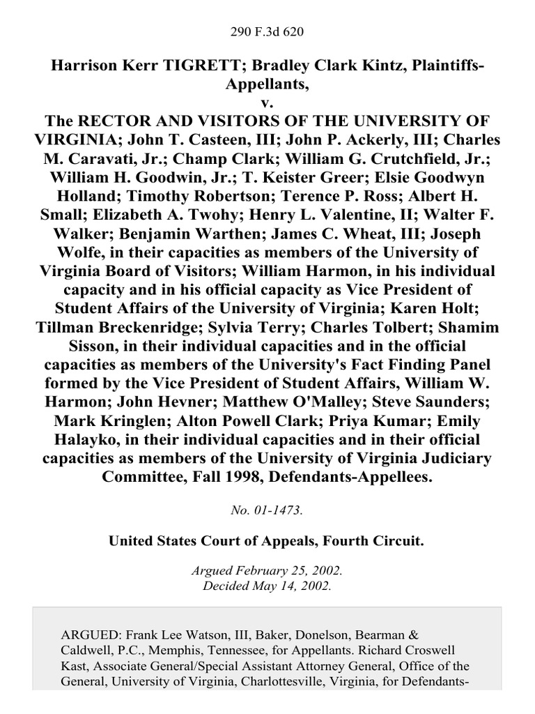Harrison Kerr Tigrett Bradley Clark Kintz v. The Rector and Visitors of ...