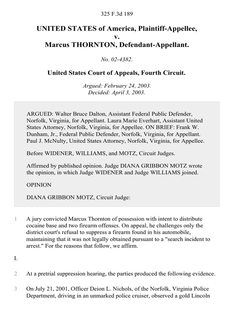 United States v. Marcus Thornton, 325 F.3d 189, 4th Cir. (2003) | PDF ...