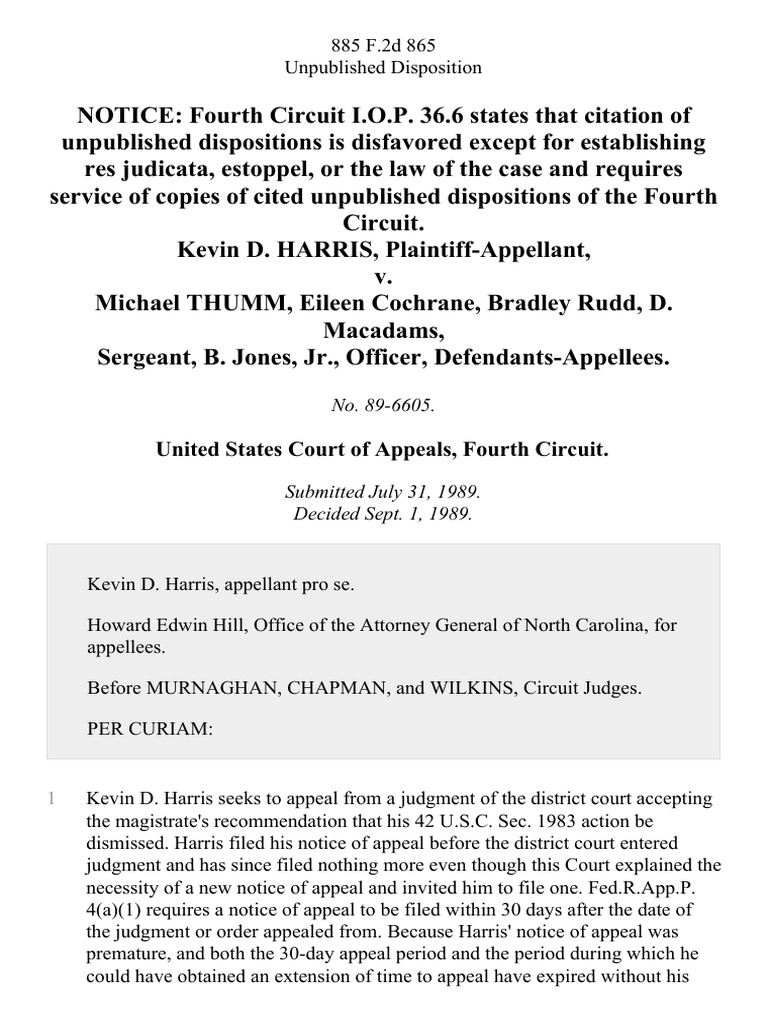 Kevin D. Harris v. Michael Thumm, Eileen Cochrane, Bradley Rudd, D ...