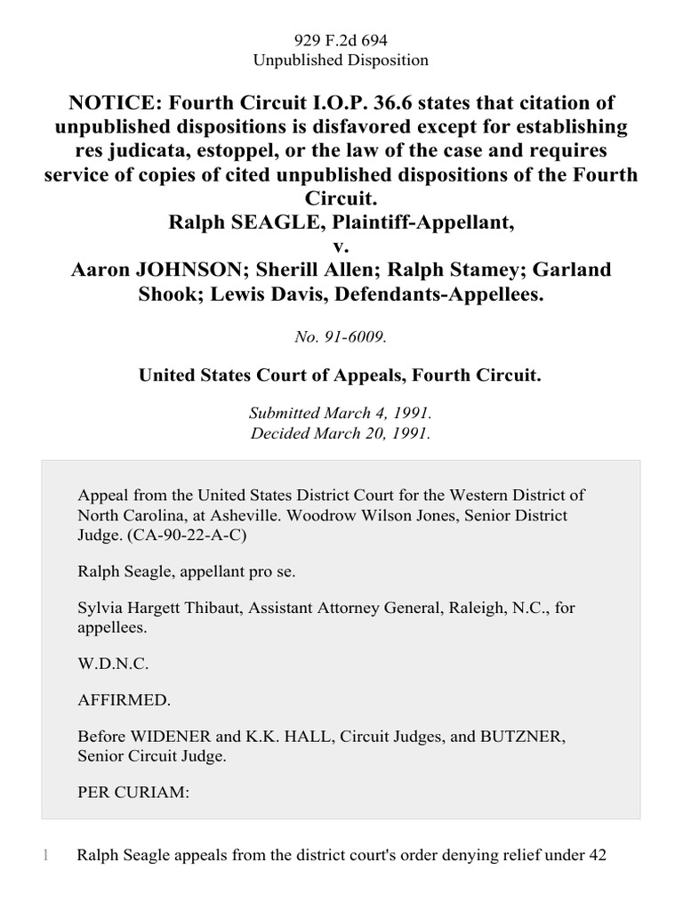 Ralph Seagle v. Aaron Johnson Sherill Allen Ralph Stamey Garland Shook ...