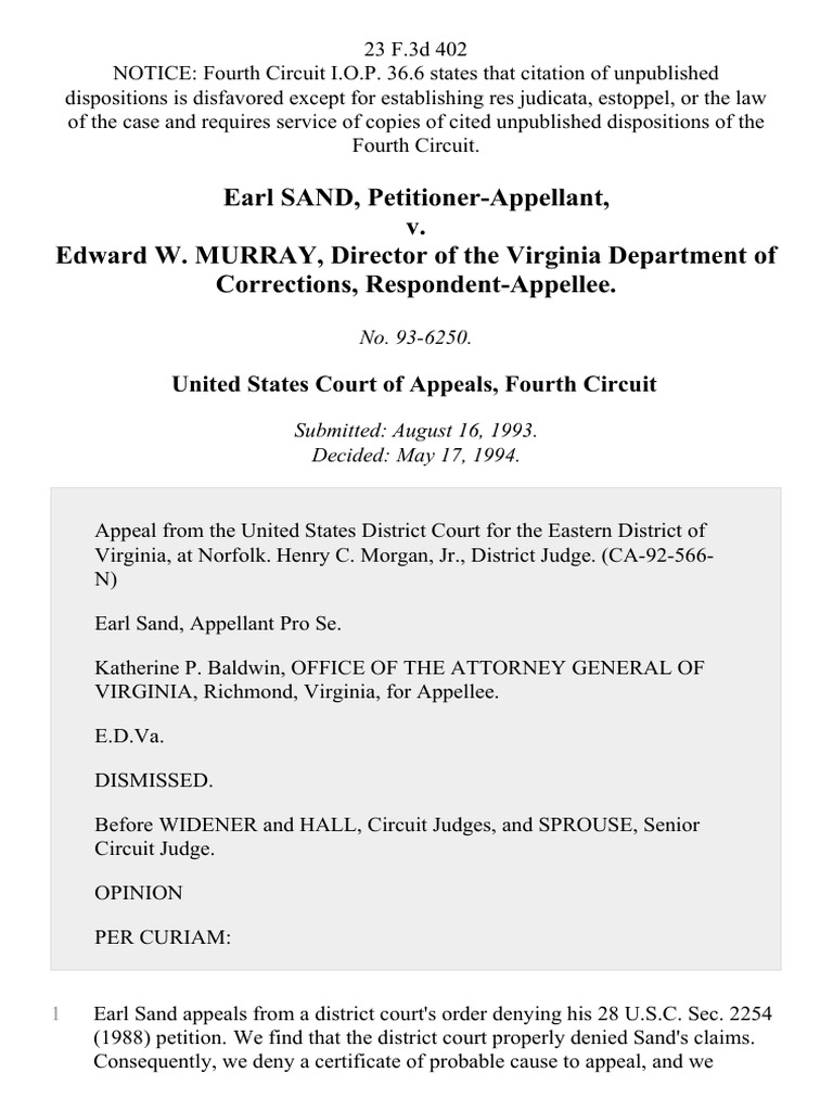 Earl Sand v. Edward Murray Appeal Dismissed | PDF | Burden Of Proof ...