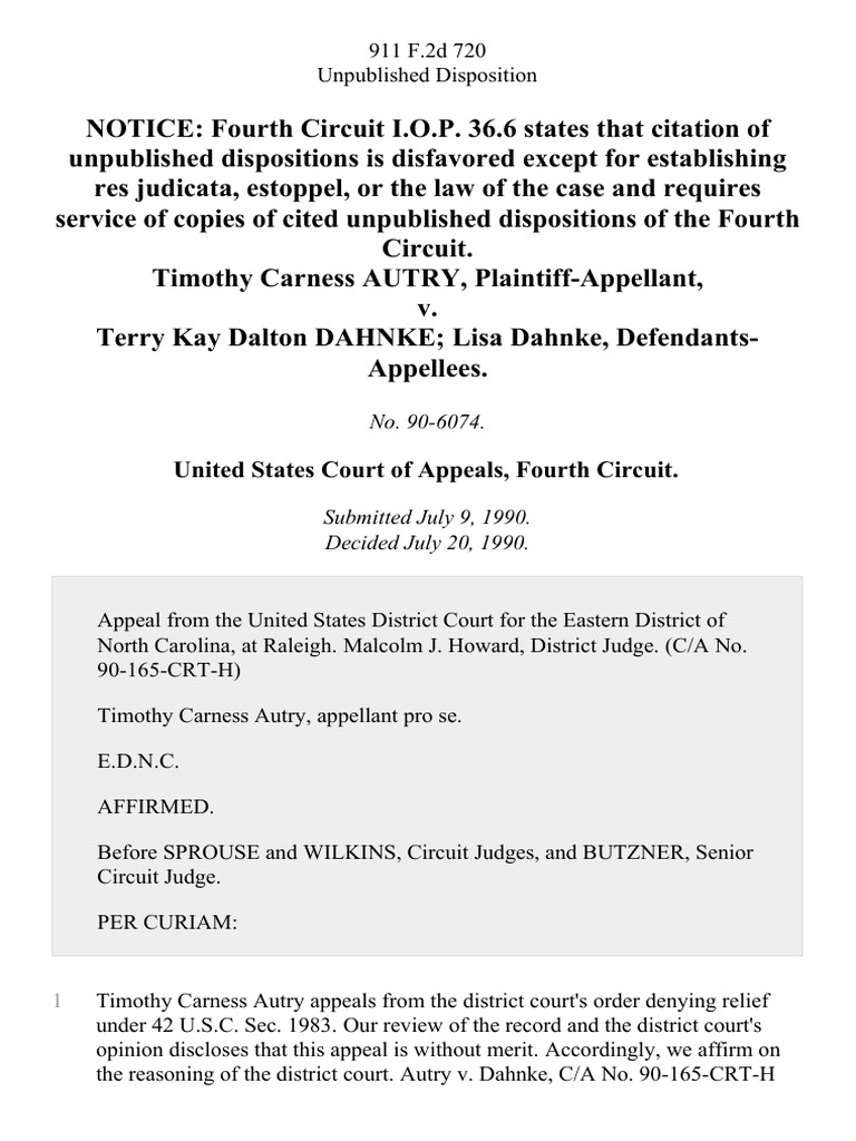 Timothy Carness Autry v. Terry Kay Dalton Dahnke Lisa Dahnke, 911 F.2d ...