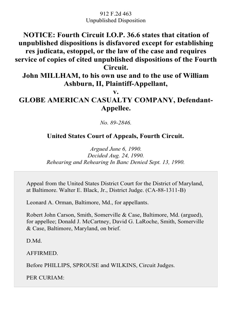 John Millham, To His Own Use and To The Use of William Ashburn, II v ...