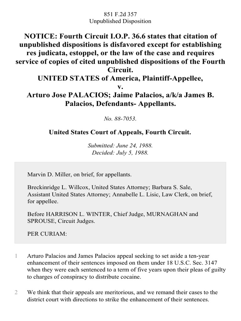 United States v. Arturo Jose Palacios Jaime Palacios, A/K/A James B ...