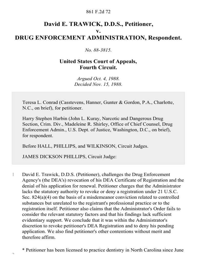 David E. Trawick, D.D.S. v. Drug Enforcement Administration, 861 F.2d ...