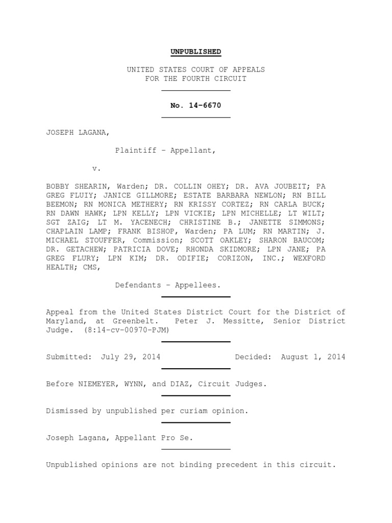Joseph Lagana v. Bobby Shearin, 4th Cir. (2014) | PDF