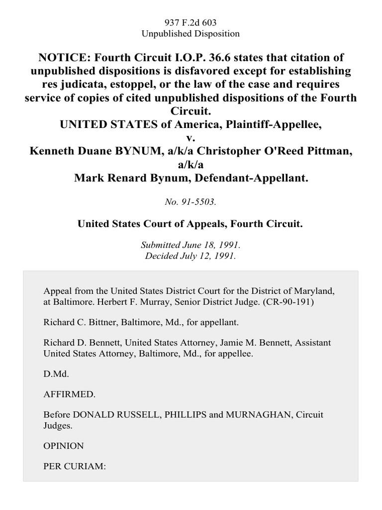 United States v. Kenneth Duane Bynum, A/K/A Christopher O'Reed Pittman ...