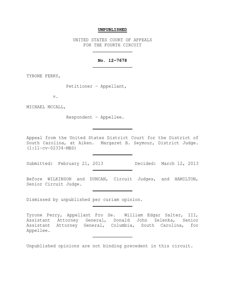 Tyrone Perry v. Michael McCall, 4th Cir. (2013) | PDF