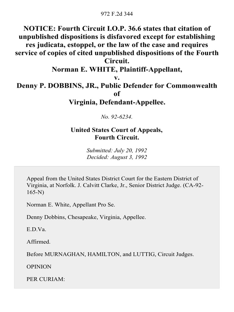 Norman E. White v. Denny P. Dobbins, JR., Public Defender For ...