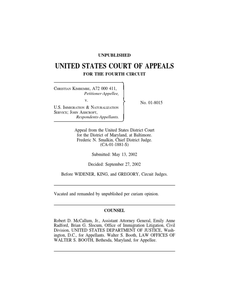 Kimbembe v. INS, 4th Cir. (2002) | PDF