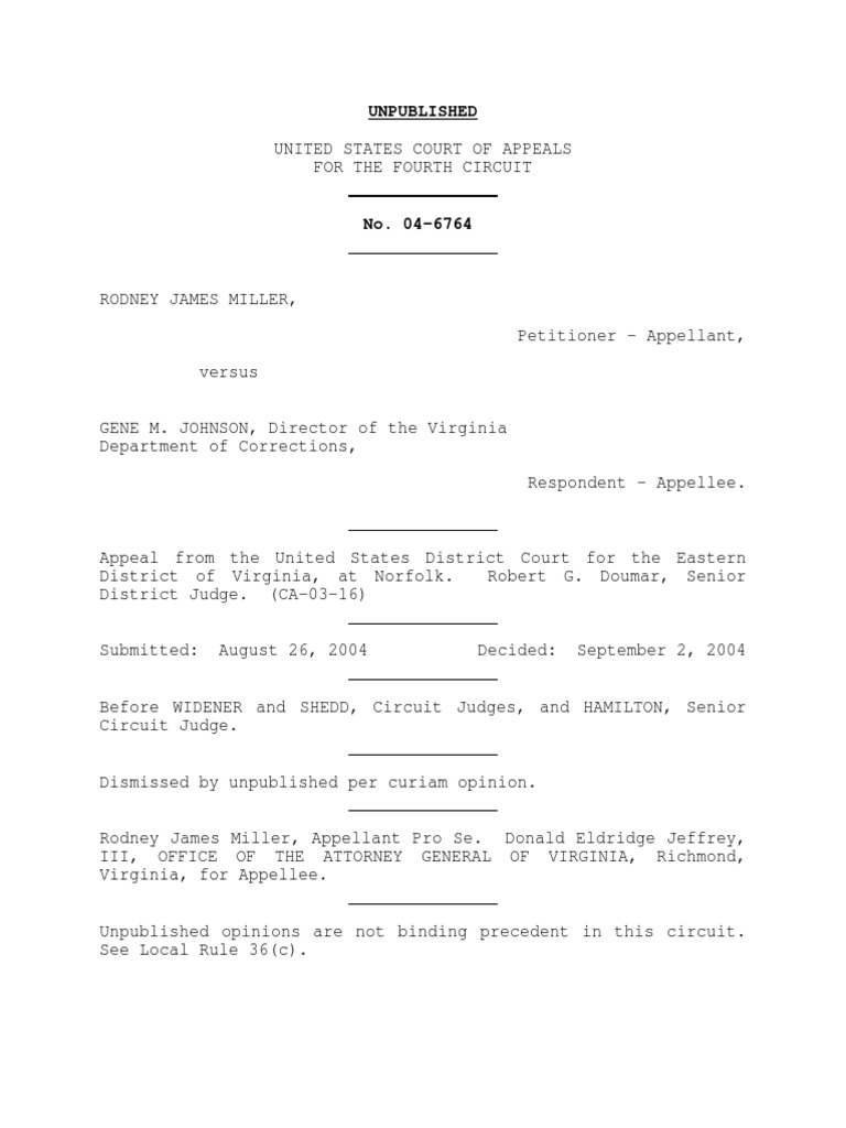 Miller v. Johnson, 4th Cir. (2004) | PDF