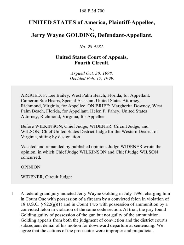 United States v. Jerry Wayne Golding, 168 F.3d 700, 4th Cir. (1999 ...