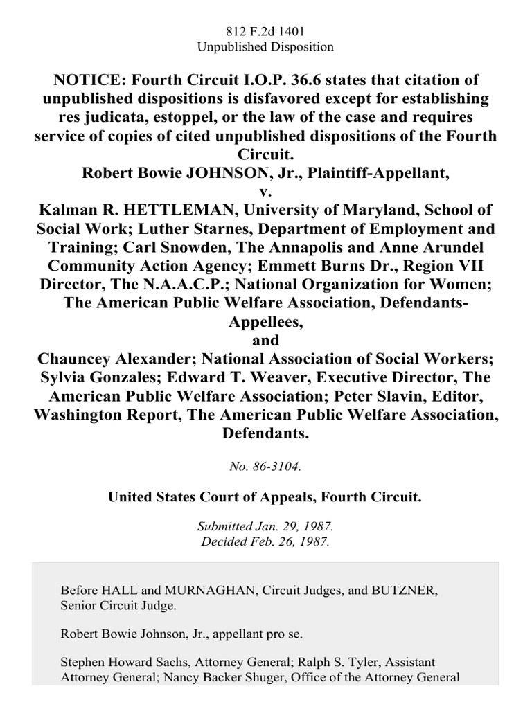 Robert Bowie Johnson, Jr. v. Kalman R. Hettleman, University of ...