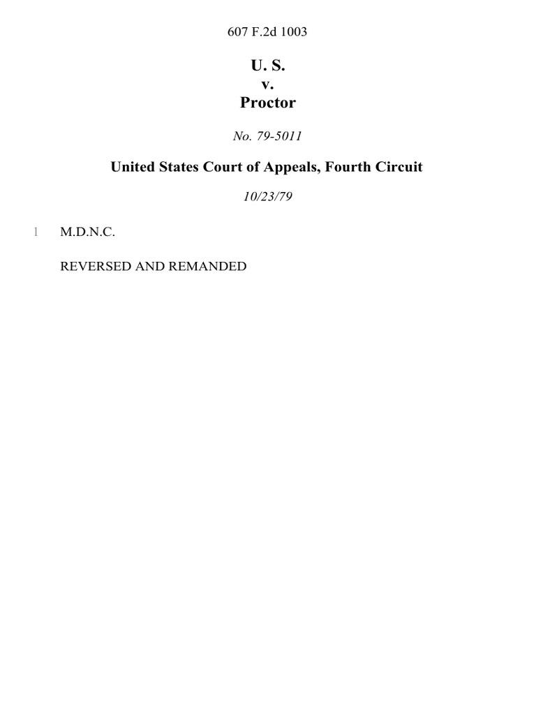 United States v. Proctor, 607 F.2d 1003, 4th Cir. (1979) | PDF