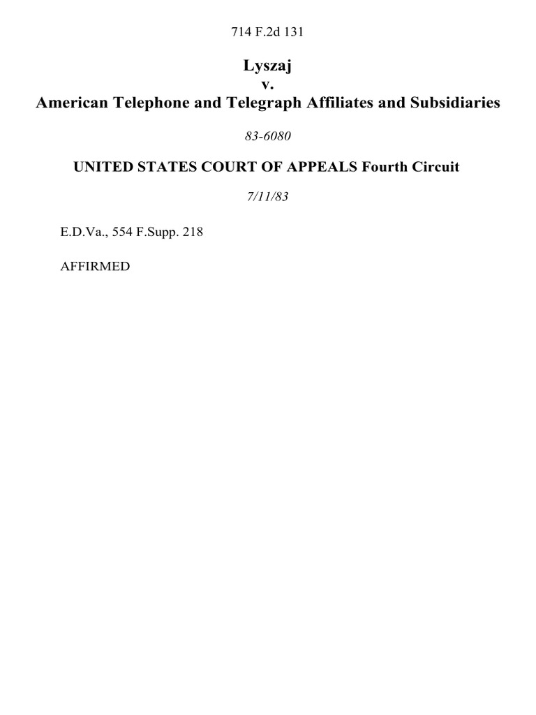 Lyszaj v. American Telephone and Telegraph Affiliates and Subsidiaries ...
