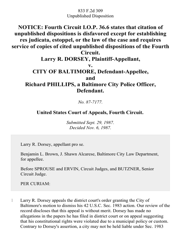 Larry R. Dorsey v. City of Baltimore, and Richard Phillips, A Baltimore ...