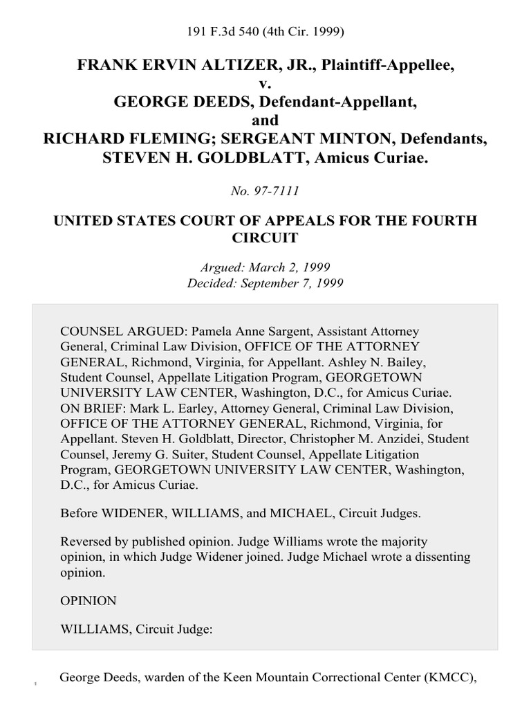Frank Ervin Altizer, Jr. v. George Deeds, and Richard Fleming Sergeant ...