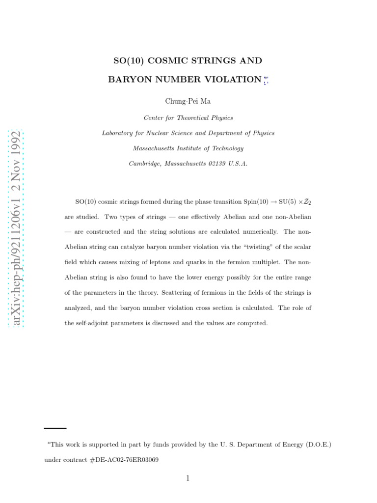 So (10) Cosmic Strings and Baryon Number Violation: Chung-Pei Ma | PDF | Gauge Theory | Higgs Boson