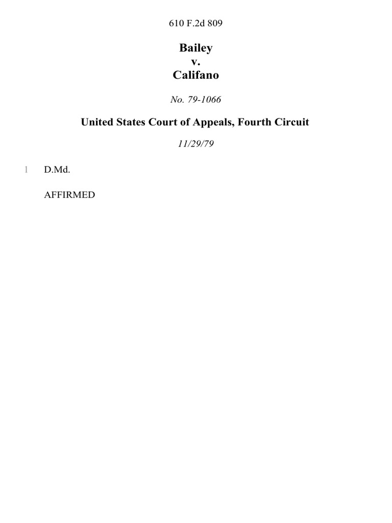Bailey v. Califano Case Summary | PDF | Law