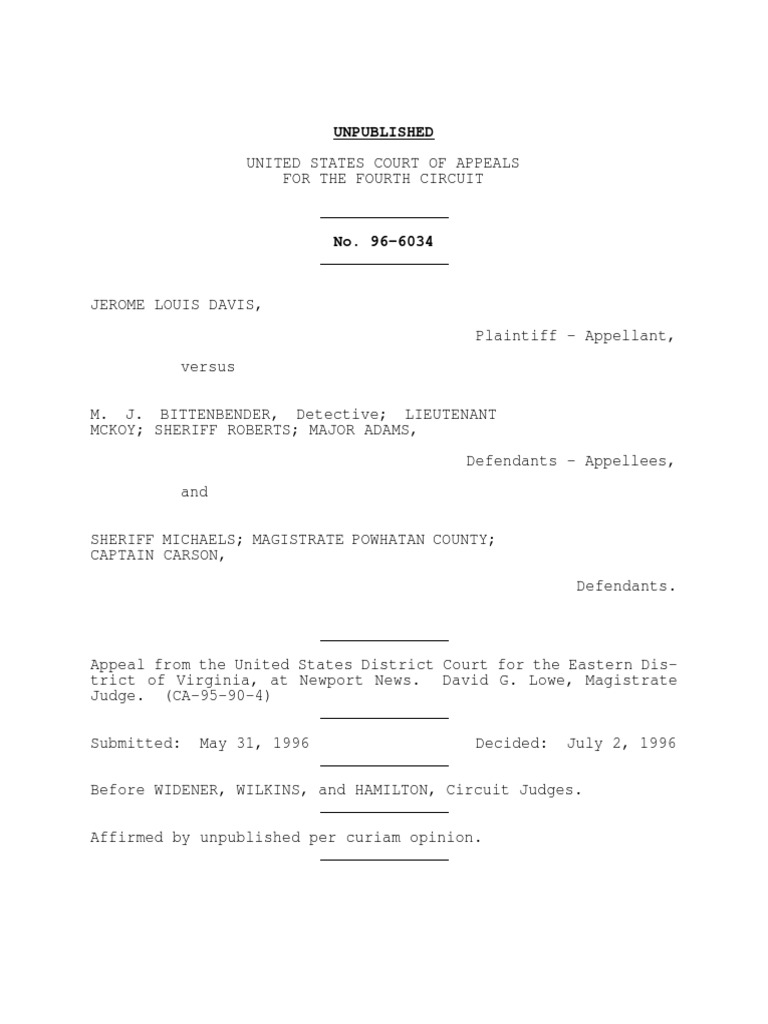 Davis v. Bittenbender, 4th Cir. (1996) | PDF
