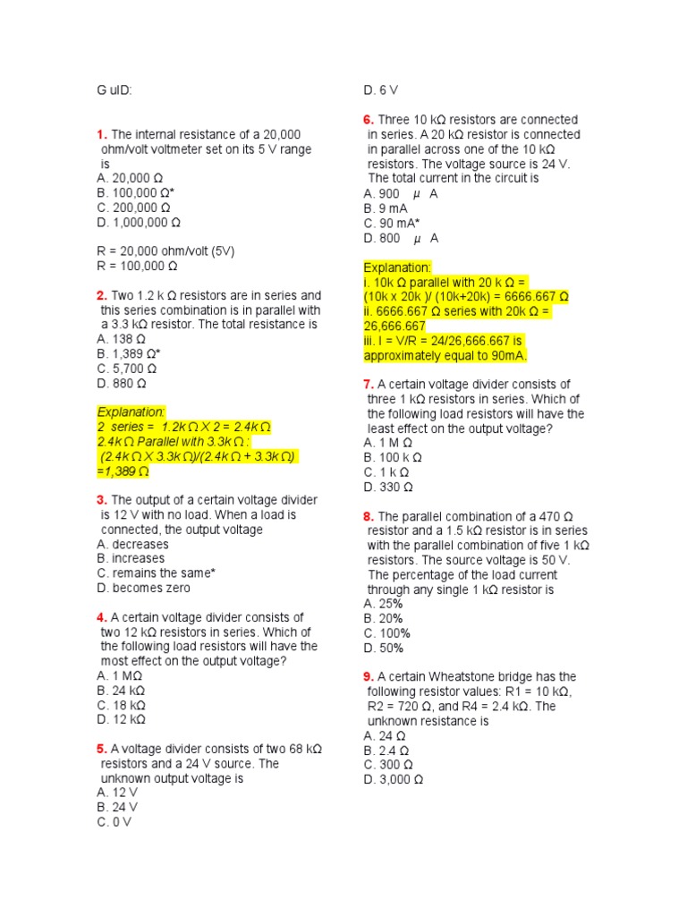 Resistor Circuits Practice Problems and Solutions | PDF | Series And ...