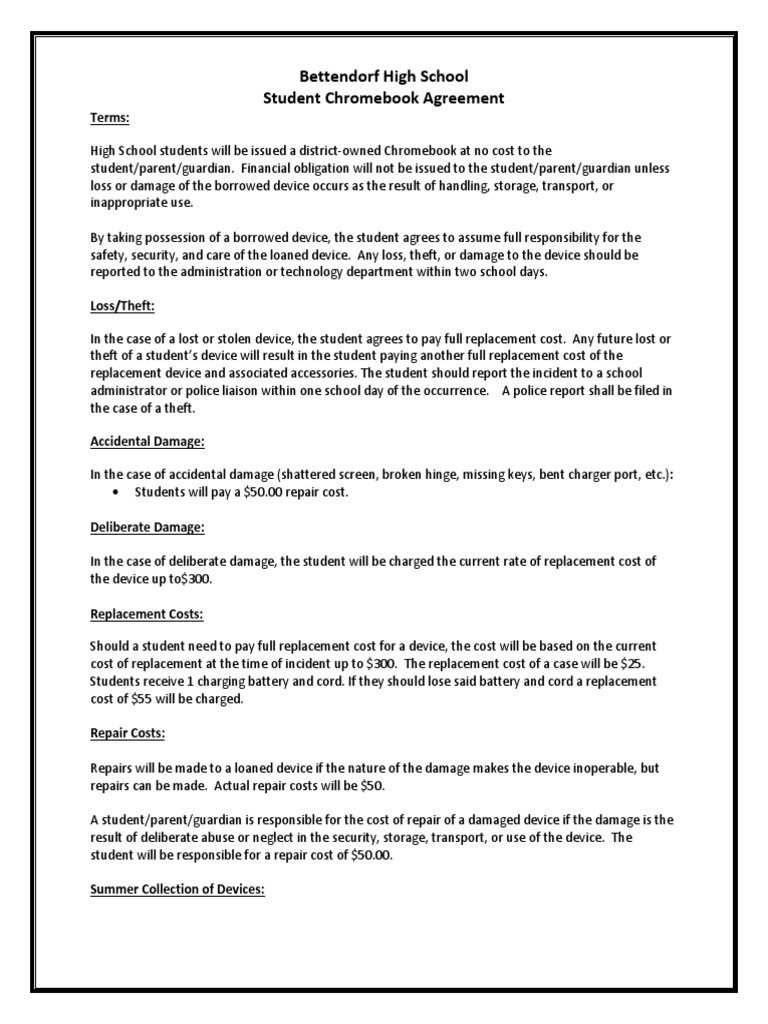 Bhs Student Chromebook Agreement Final | PDF | Wi Fi | Internet